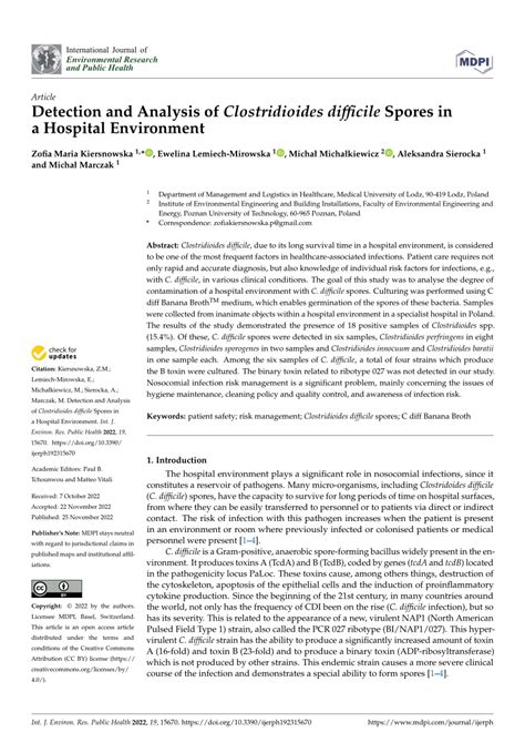 pdf detection and analysis of clostridioides difficile spores in a