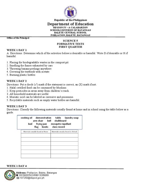 Formative Test Science 5 Pdf Reproductive System Plant Reproduction