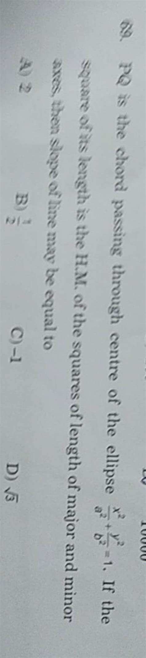 Pq Is The Chord Passing Through Centre Of The Ellipse A2x2 B2y2 1 If T