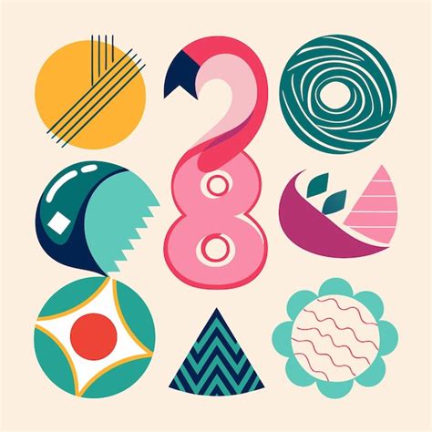 A Colorful Abstract Design Featuring A Pink Flamingo With Geometric Shapes Premium Ai