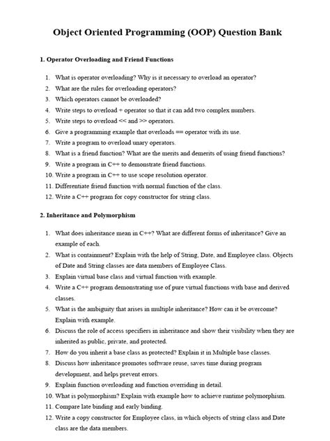 Oop Important Questions And Concepts Pdf C Inheritance Object Oriented Programming