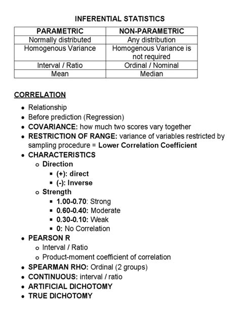 Inferential Statistics Parametric Non Parametric Pdf