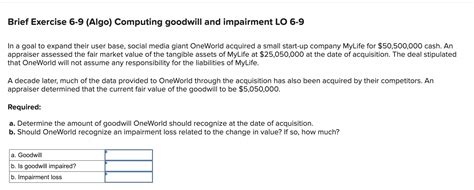 Solved Brief Exercise Algo Computing Goodwill And Chegg