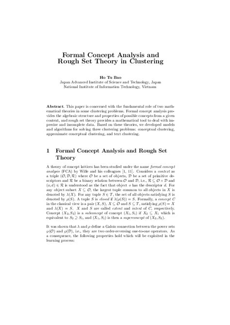 Pdf Formal Concept Analysis And Rough Set Theory In Clustering