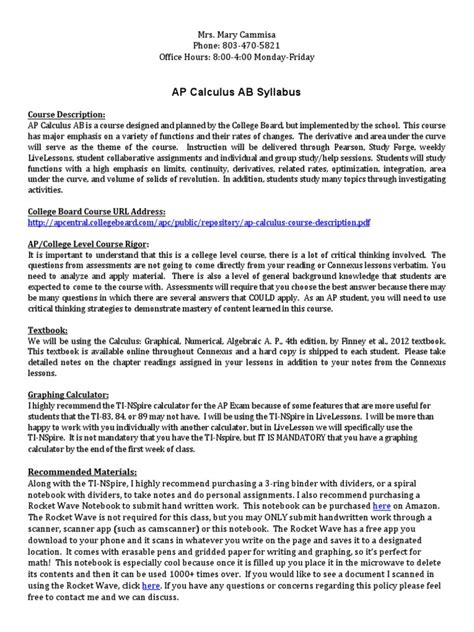 Ap Calculus Ab Syllabus 3 Pdf Advanced Placement Test Assessment