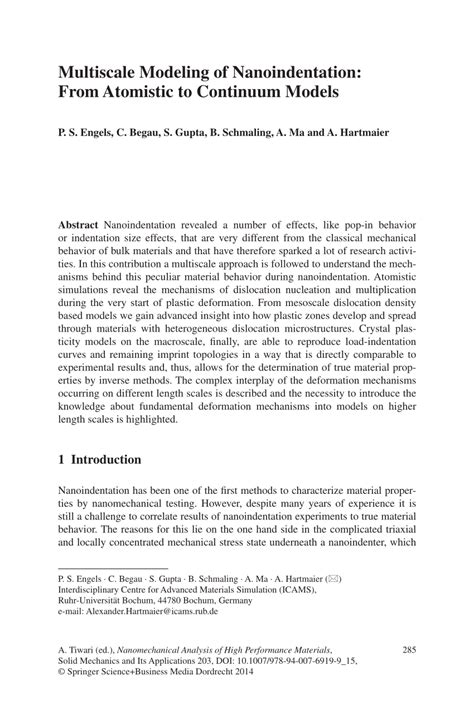pdf multiscale modeling of nanoindentation from atomistic to continuum models