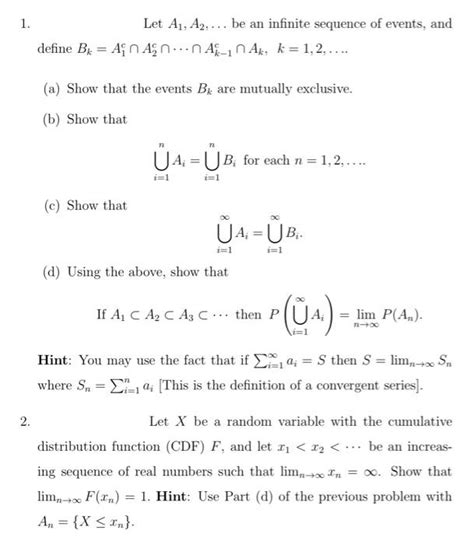Solved 1 Let A1 A2 Be An Infinite Sequence Of Events