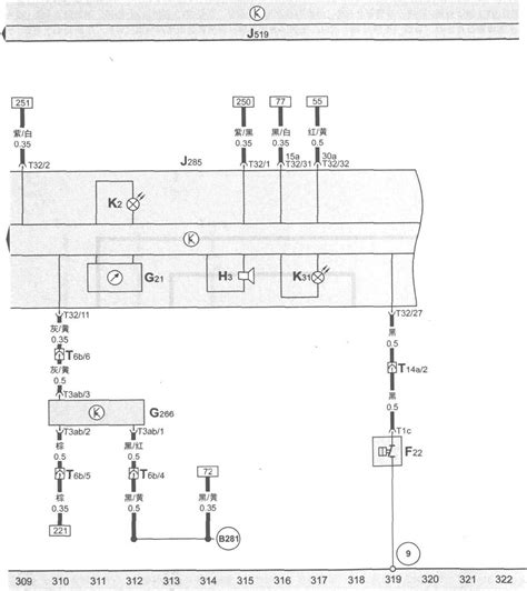 图4 1 27 组合仪表中带显示单元的控制单元、机油压力开关、车速表、油位 油温传感器、蜂鸣器 报警音、发电机指示灯、gra指示灯 国产汽车电路