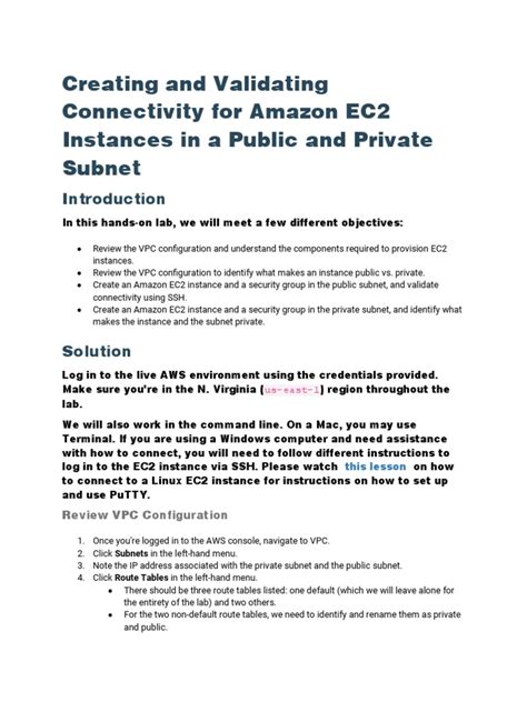 Creating And Validating Connectivity For Amazon Ec2 Instances In A Public And Private Subnet