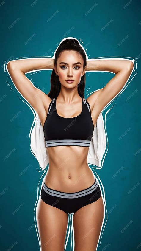 slim female with sporty figure in underwear with drawn outlines around