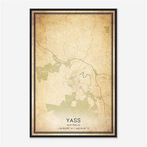 Vintage Yass Australia Map Poster Yass City Road Wall Art Print