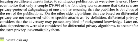 summary table of reviewed privacy preserving algorithms for continuous