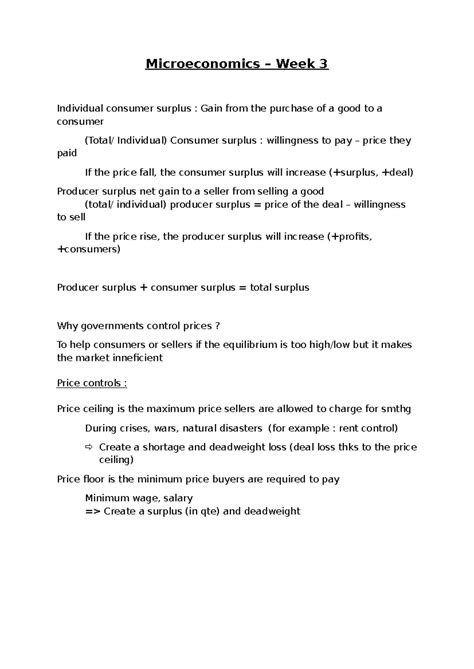 Microeconomics Week 3 Consumer And Producer Surplus Analysis Studocu