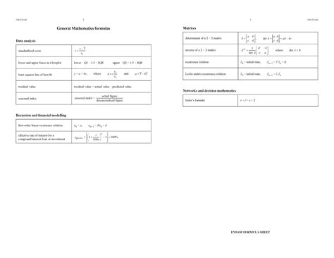 General Mathematics 1 Formula Sheet Gm Exam 2 General Mathematics