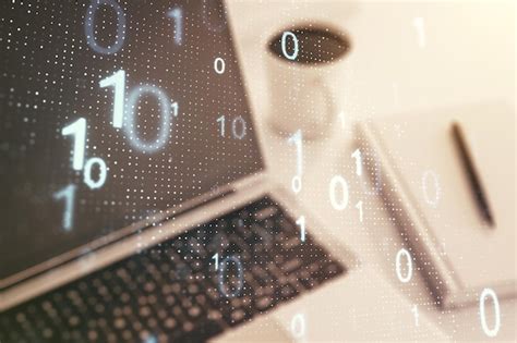 Premium Photo Creative Abstract Binary Code Sketch On Modern Laptop Background Hacking And