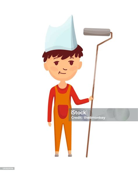 아이 빌더 작은 노동자 롤러를 가진 아이들 일을 수리 작업을위한 재미있는 아이 준비 건축에 대한 스톡 벡터 아트 및 기타 이미지 건축 건축하기 공사장 인부 Istock