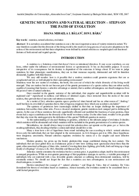 Pdf Genetic Mutations And Natural Selection Steps On The Path Of