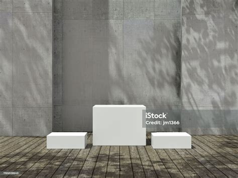 디스플레이 용 받침대 디자인을 위한 플랫폼 빈 제품 벽에 나무 그림자가 있는 빈 방 3d 렌더링 0명에 대한 스톡 사진 및 기타 이미지 Istock