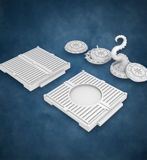 Pack 2 Sci Fi Assemblable Tiles And 3 Different Manholes 3d Model 3d Printable Cgtrader