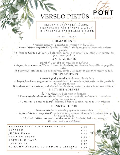 City Port Restoranas Meniu