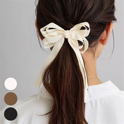 Melody Accessory ヘア アクセサリー リボン 黒 ヘアゴム 大人 ロングリボン ブランド 髪飾り かわいい 大きい 大きめ 長い ポニーテール ハーフアップ ブラック 日本