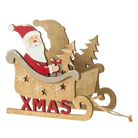 Дървена фигурка с Дядо Коледа и коледна шейна Decorcasa 17 см Emag Bg