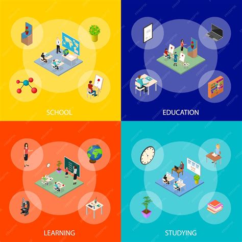 Premium Vector School Education Banner Set Concept 3d Isometric View