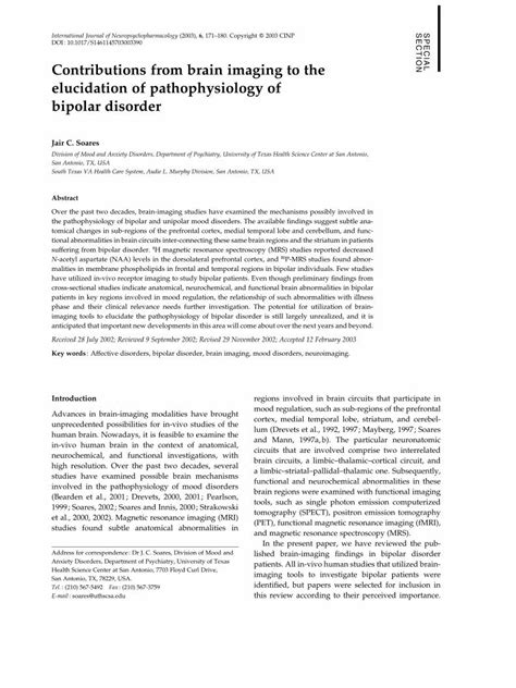 PDF Contributions From Brain Imaging To The Elucidation Of Pathophysiology Of Bipolar Disorder