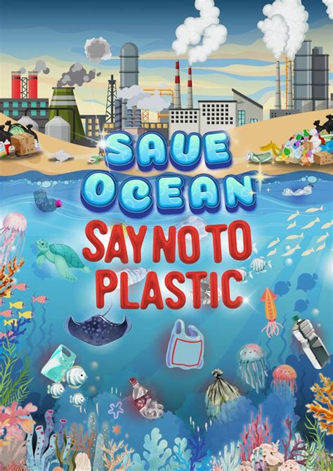poster lingkungan tema laut [save ocean say no to plastic] | Graphic design poster ...