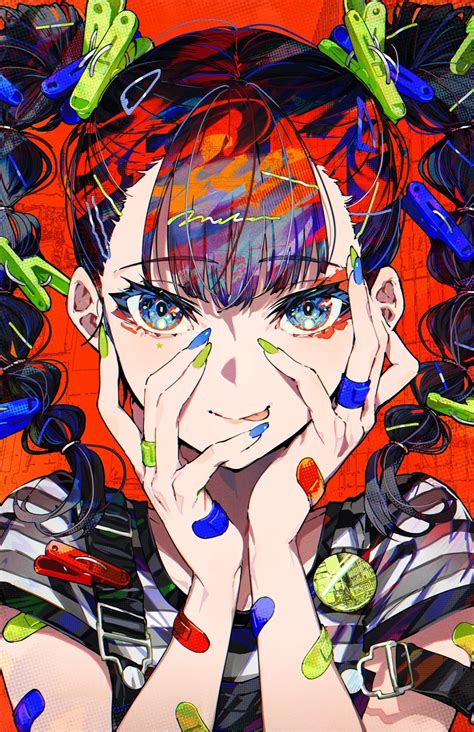 배경 화면 미카 피카소 애니메이션 소녀들 파란 머리 파란 눈 화려한 웃고있는 밴드 원조 수직선 Tongue Out 돌연변이 1164x1800