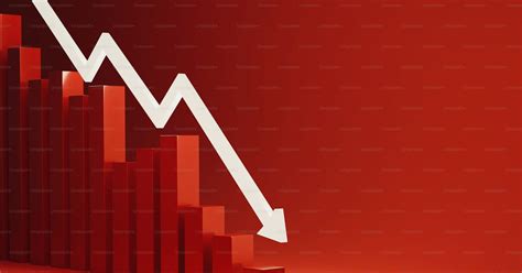 White Arrow Pointing Down With Declining Bar Graph On Red Background Downward Trend In