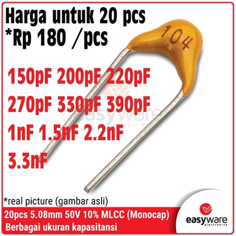 jual 20x capacitor monocap 150pf 200pf 220pf 270pf 330pf 390pf 1nf 1