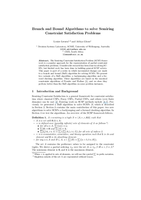 Pdf Branch And Bound Algorithms To Solve Semiring Constraint Satisfaction Problems