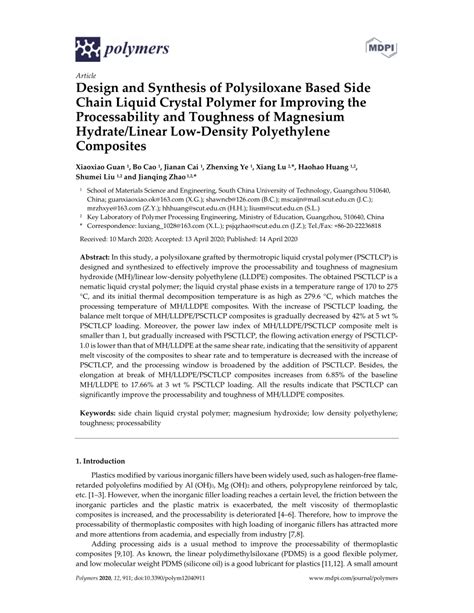 Pdf Design And Synthesis Of Polysiloxane Based Side Chain Liquid Crystal Polymer For Improving