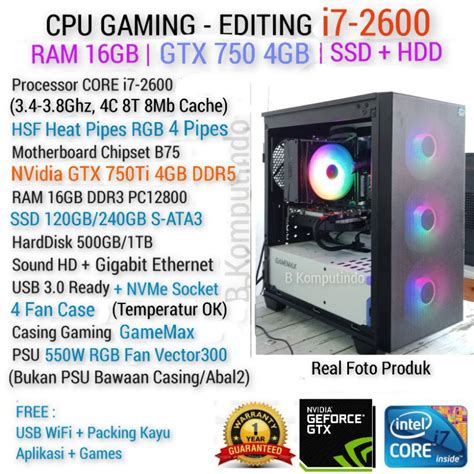 Jual Cpu Pc Core I Vga Gtx Ddr Ssd Hdd Wifi Gaming Editing Design Shopee Indonesia