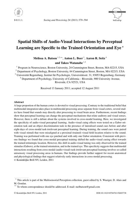 Pdf Spatial Shifts Of Audio Visual Interactions By Perceptual