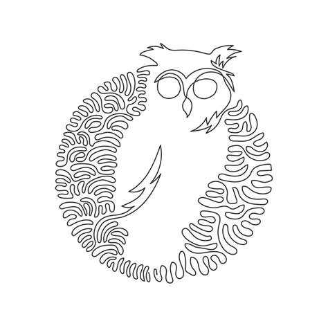 Single Swirl Continuous Line Drawing Of Cute Owl Abstract Art Continuous Line Draw Graphic