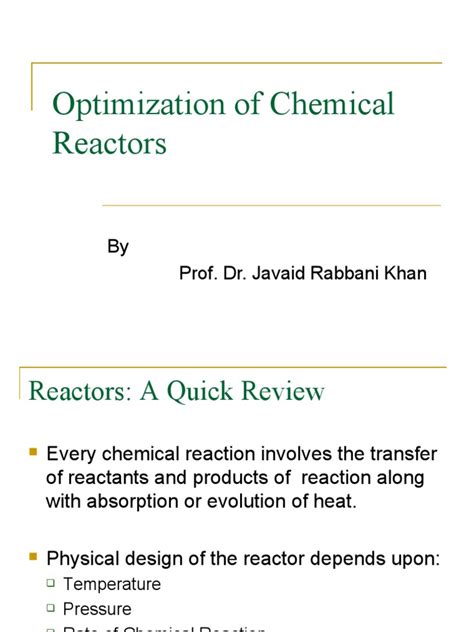 Optimization Of Chemical Reactors Pdf Nature Chemical Reactor
