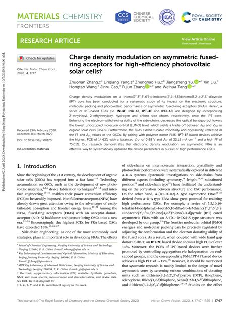 Pdf Charge Density Modulation On Asymmetric Fused Ring Acceptors For High Efficiency