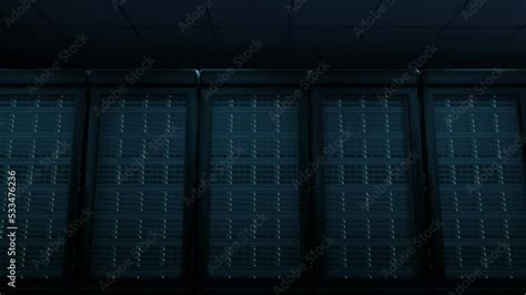 Row Of Operating Server Racks In Modern Data Center Room 3d Rendering Cyber Security
