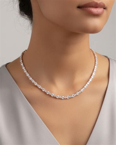 Oval Cut Lab Diamond Station Necklace 9k 22k Yellow White Rose Gold