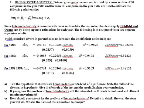 Solved Heteroscedasticity Data On Gross Gross Income And Tax