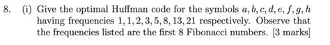 Solved 8 I Give The Optimal Huffman Code For The Symbols
