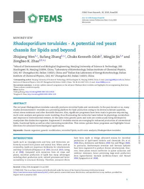 Pdf Rhodosporidium Toruloides A Potential Red Yeast Chassis For