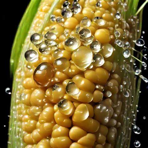 Corn Is Covered In Water And Has Drops Of Water On It Premium Ai