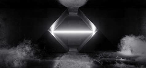 연기 안개 삼각형 외계인 콘크리트 그런지 공상 과학 소설 미래 빛나는 네온 레이저 빛 빈 공간 홀 차고 지하 3d 렌더링 0명에 대한 스톡 사진 및 기타 이미지 Istock