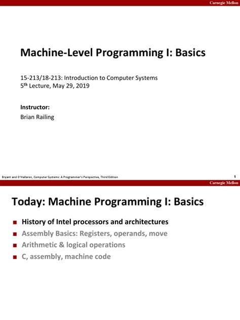 Machine Level Programming I Basics 15 21318 213 Introduction To Computer Systems 5 Lecture