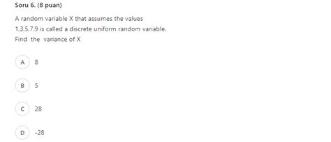 solved soru 6 8 puan a random variable x that assumes the