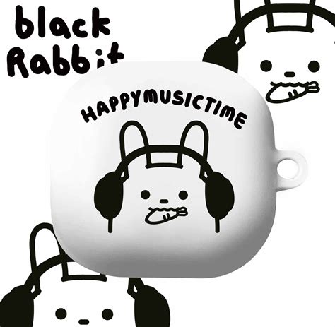 블랙토끼 레빗 뮤직타임 귀여운 토끼 일러스트 디자인 버즈플러스 버즈라이브 삼성 갤럭시 심플 화이트 하드 버즈케이스 그림 커플