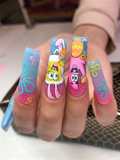 طراحی ناخن به سبک باب اسفنجی